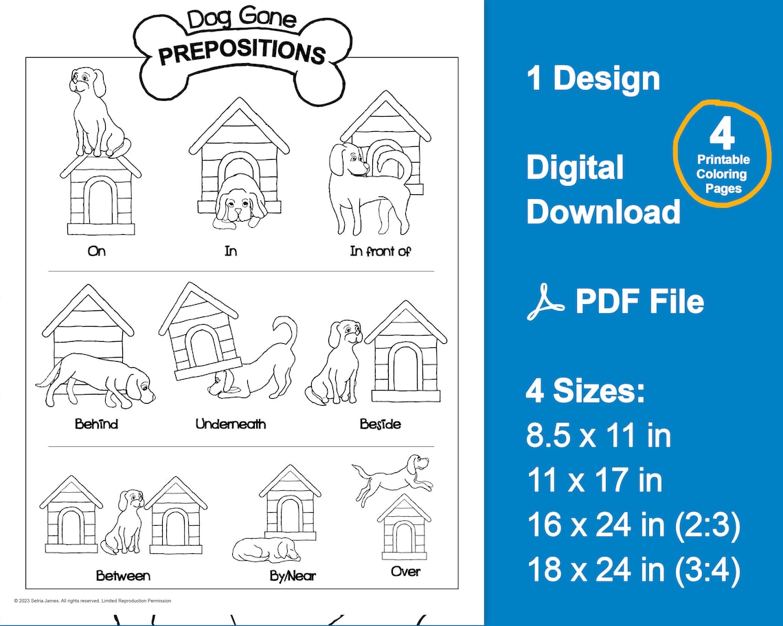 Gigantic Coloring Poster of Prepositions Teacher Poster Decor Digital ...