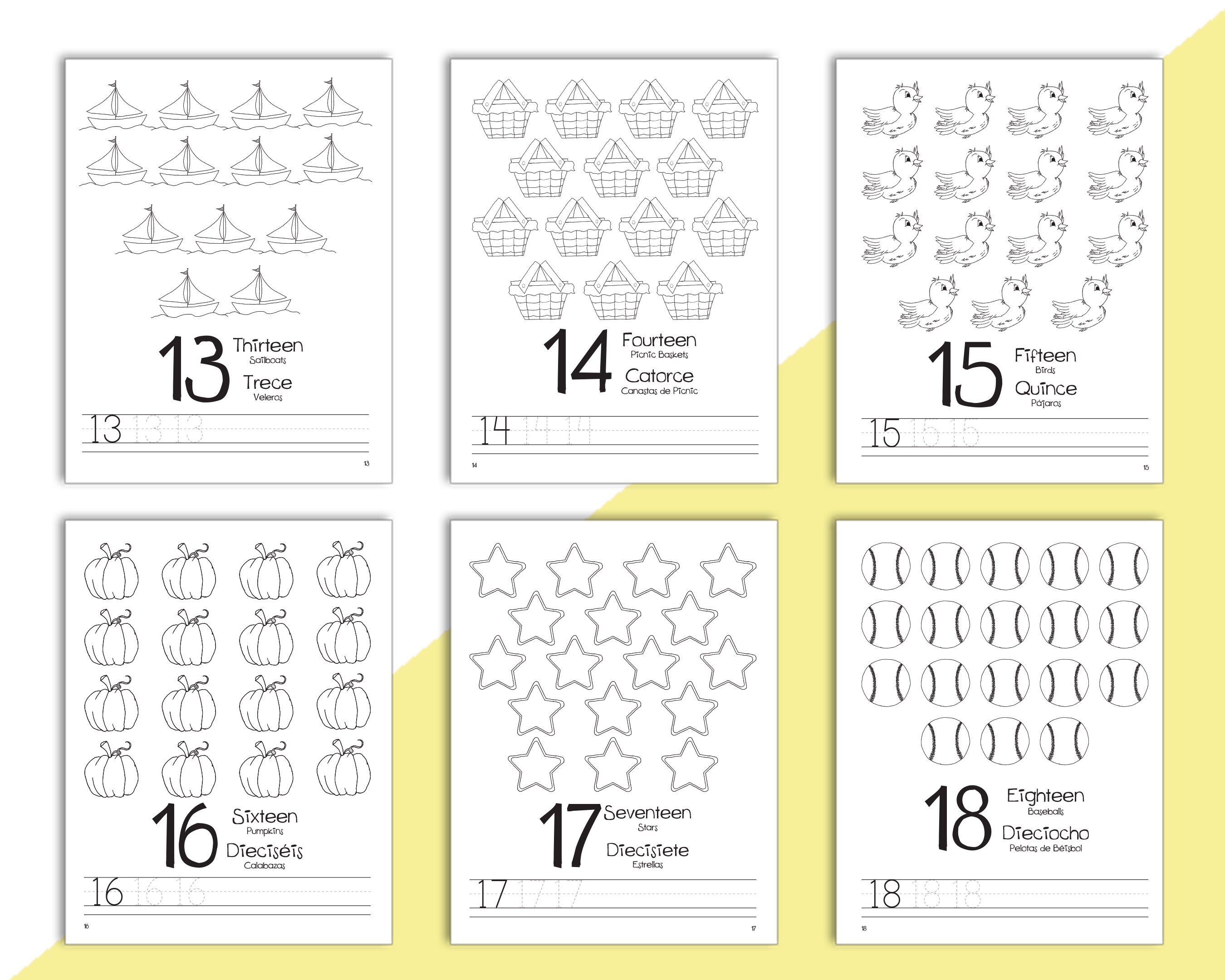Hand-drawn Number Counting Coloring Book: English/spanish - Etsy
