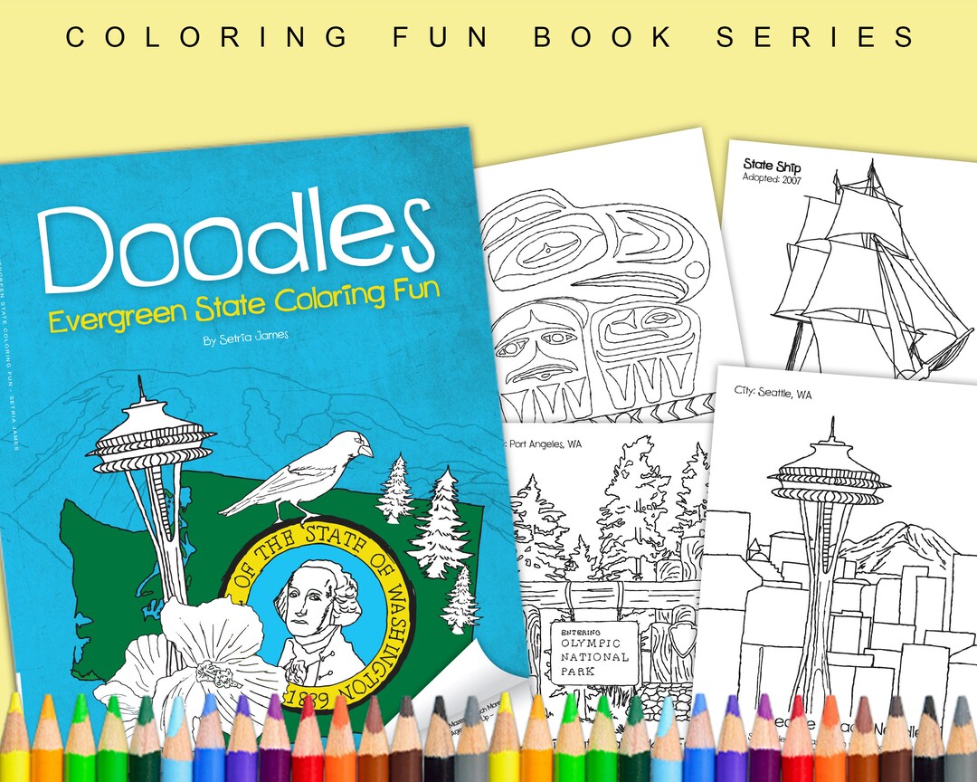Doodles Evergreen State Coloring Fun Washington State Art Travel Guide ...