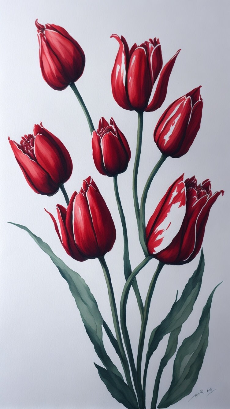 Watercolor Tulip Flower Digital Art Set fantasy Art - Etsy