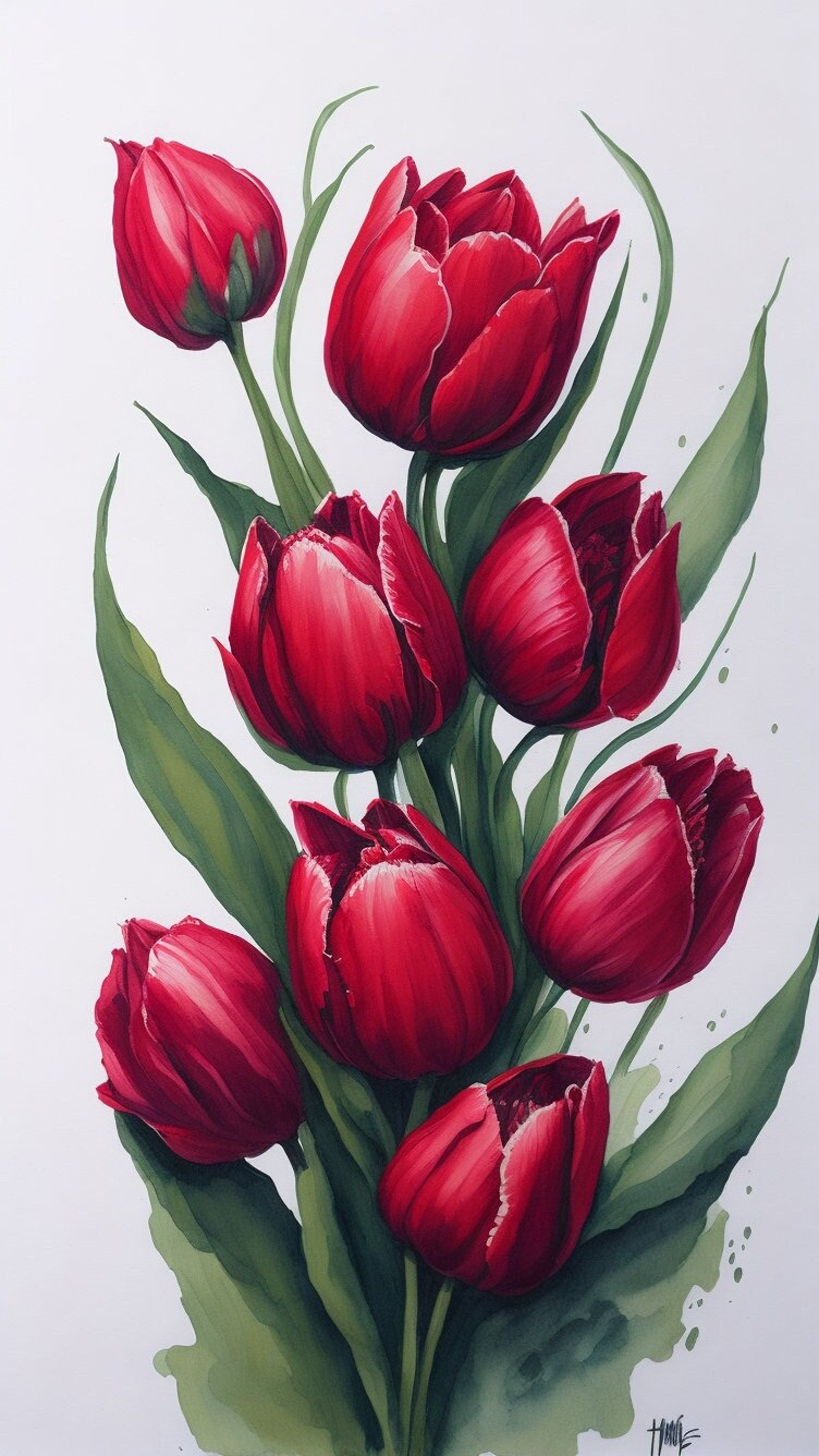 Watercolor Tulip Flower Digital Art Set fantasy Art - Etsy