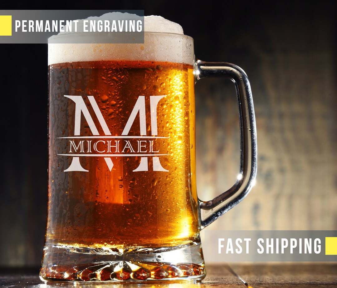 Engraved Beer Mug: Personalized Initial Custom Glass Gift - Etsy