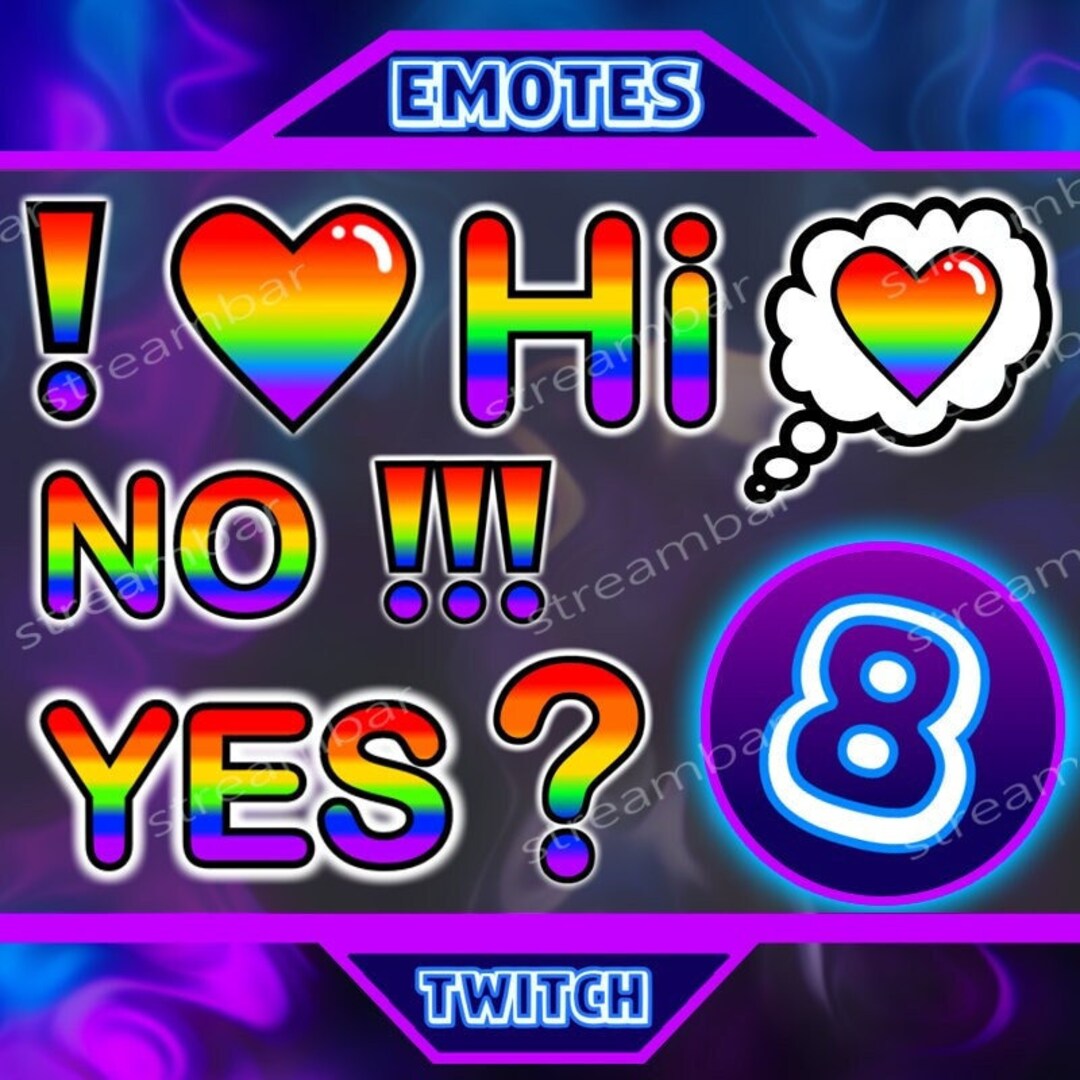 8x EMOTES Twitch Pride Rainbow Colors Glowing Effect - Etsy