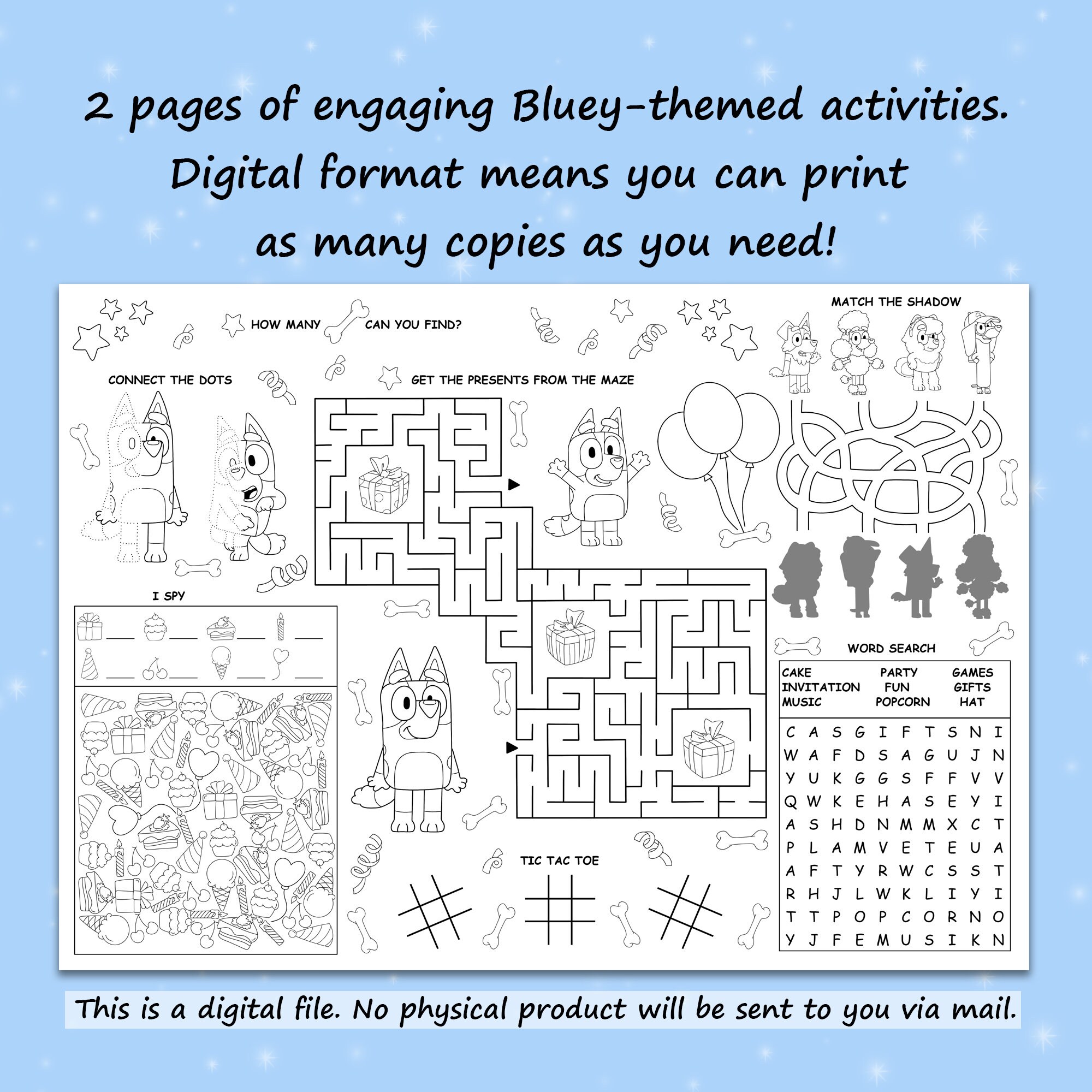 Bluey Birthday Coloring Placemat, Personalized Birthday Activity Sheet ...