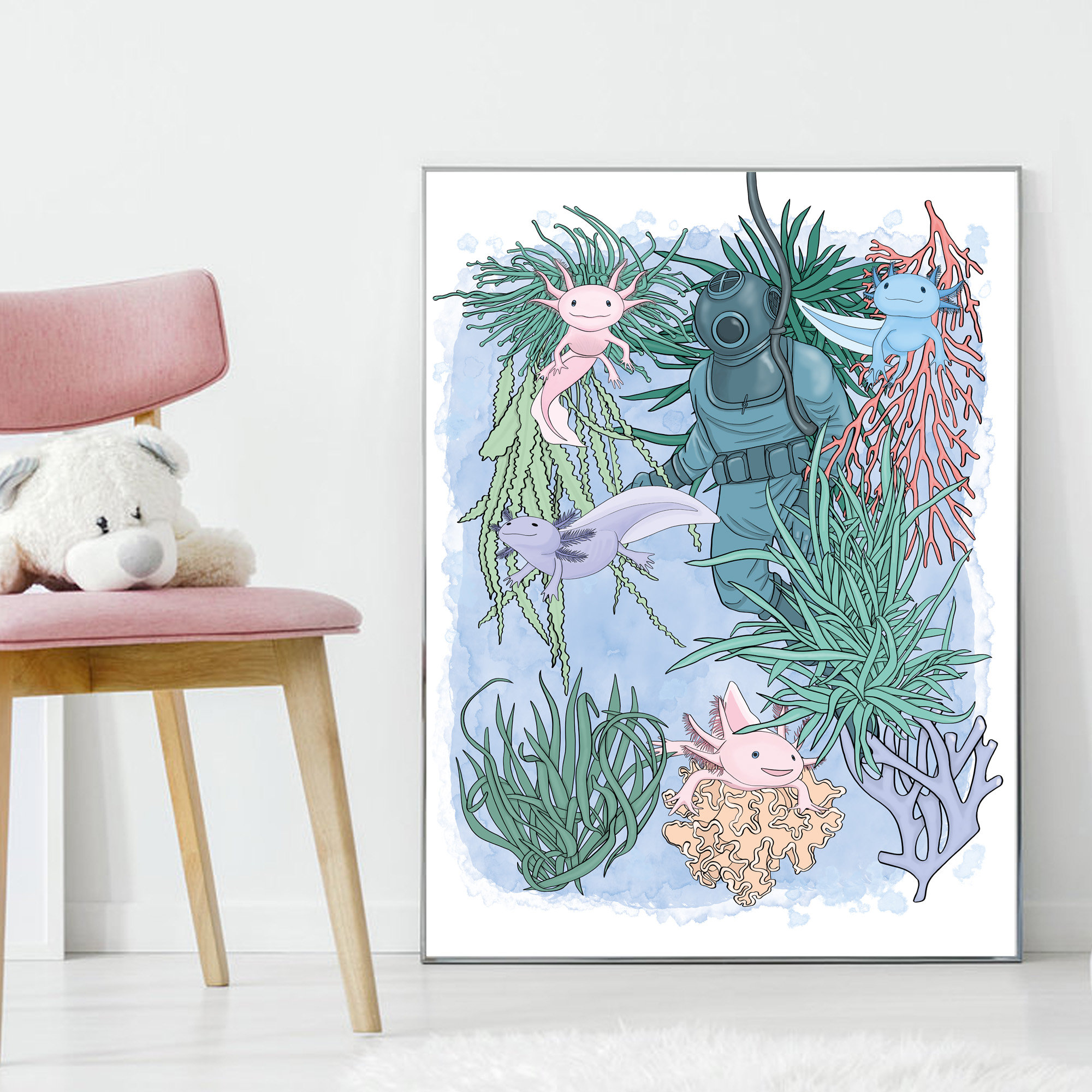 Axolotl Wall Art Axolotl Theme Art Print Ocean Wall Art - Etsy