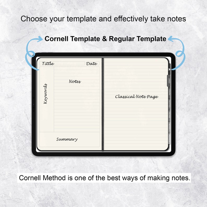 Digital Notebook, Cornell Notes, Minimalist Classic Design Notebook ...