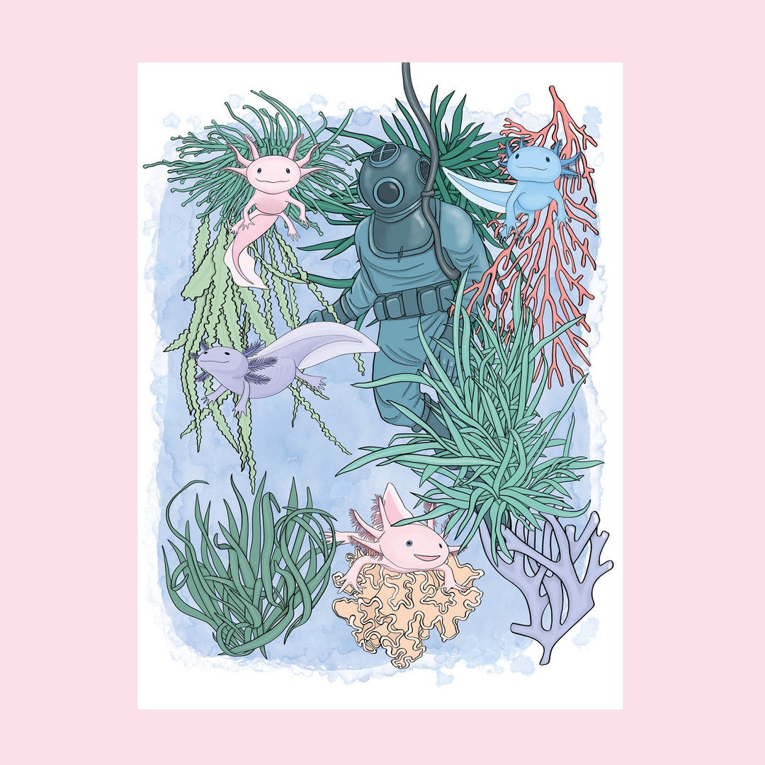 Axolotl Wall Art Axolotl Theme Art Print Ocean Wall Art - Etsy
