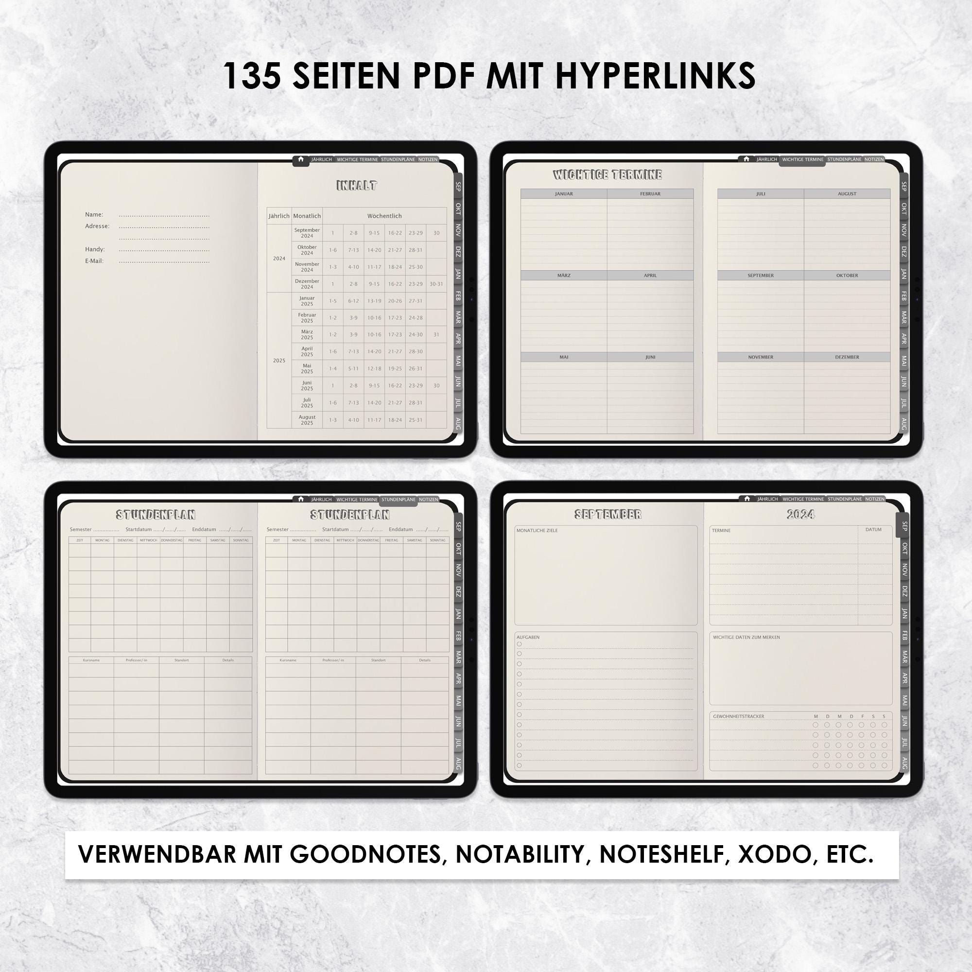 Academic Planner 2024 2025, German Digital Planner, Student Planner ...