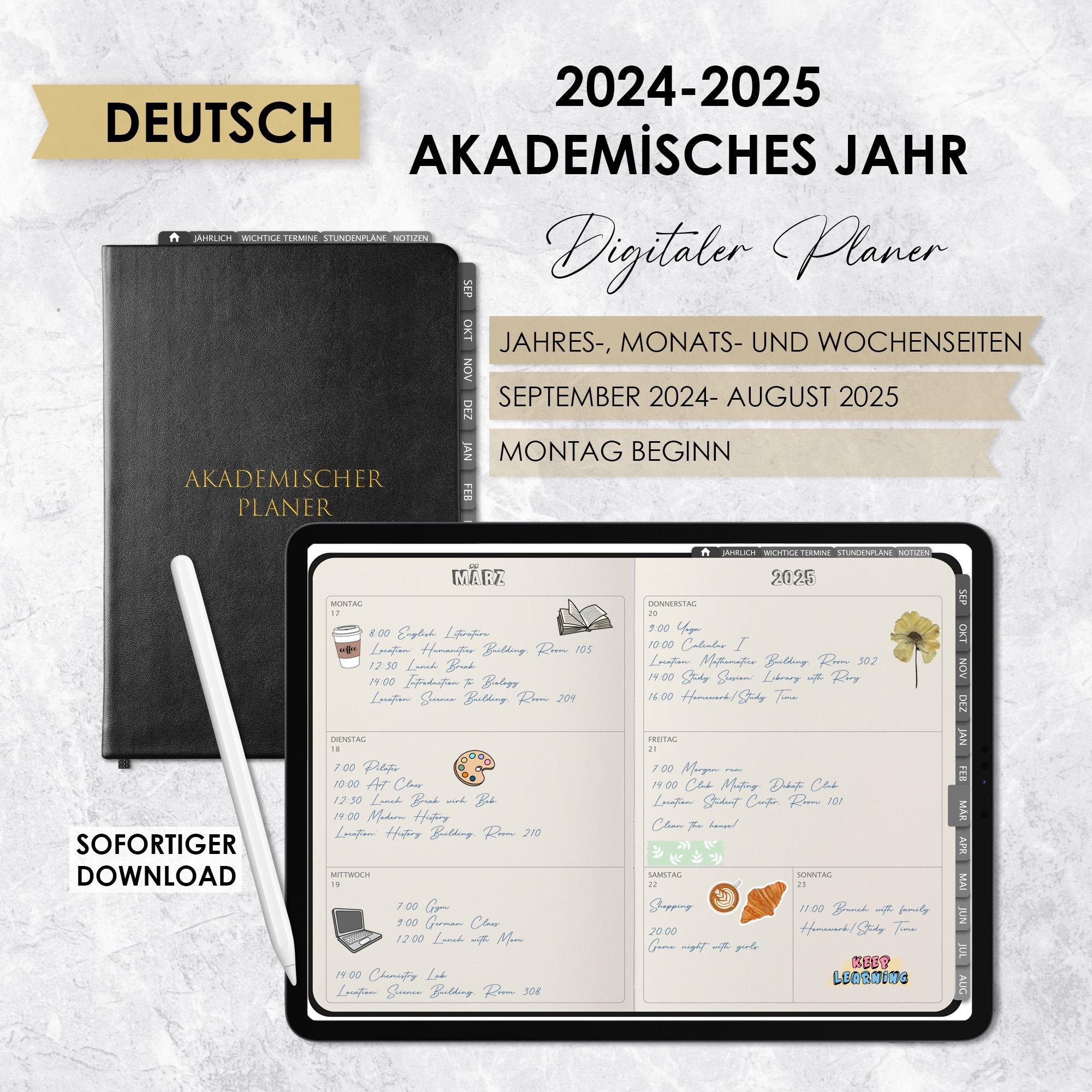 Academic Planner 2024 2025, German Digital Planner, Student Planner ...