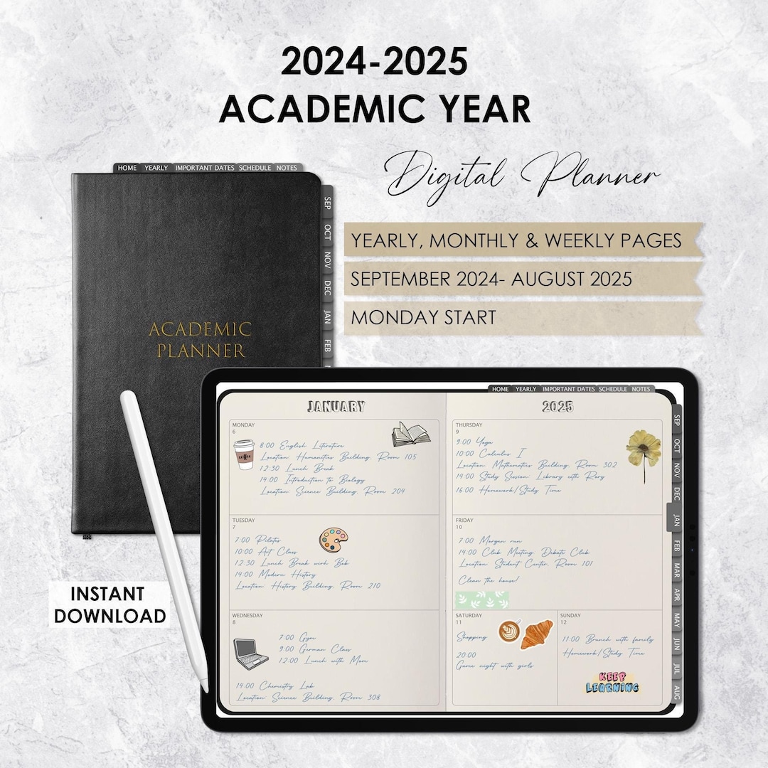 Academic Planner 2024 2025, Digital Planner, Student Planner, School ...