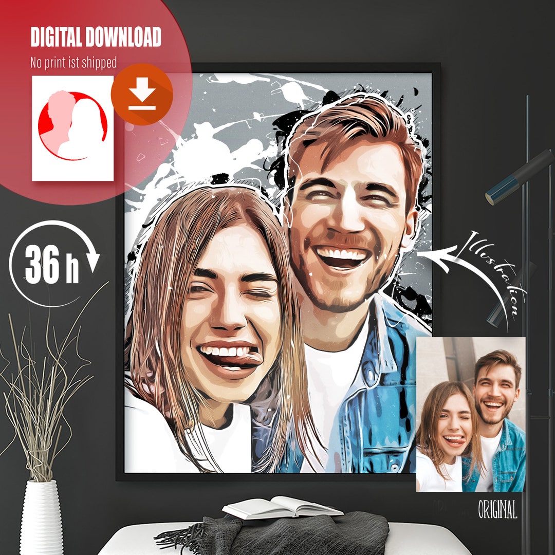 Digital Gift Idea: Couple Portrait as Cartoon. Personalized by Photo ...