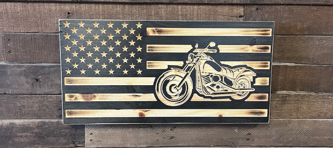 Motorcycle American Flag, Wood Flag, Personalized Flag - Etsy