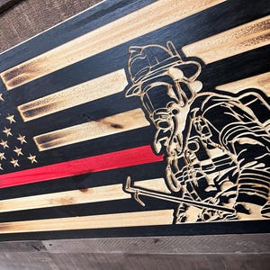 Redline Fireman American Flag, Wood Flag, Personalized Flag, Wooden ...