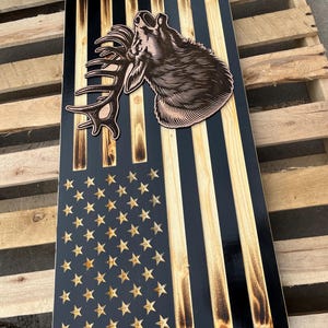 Elk American Flag, Bull Elk, Rustic Wood Flag, Personalized Wood Flag ...