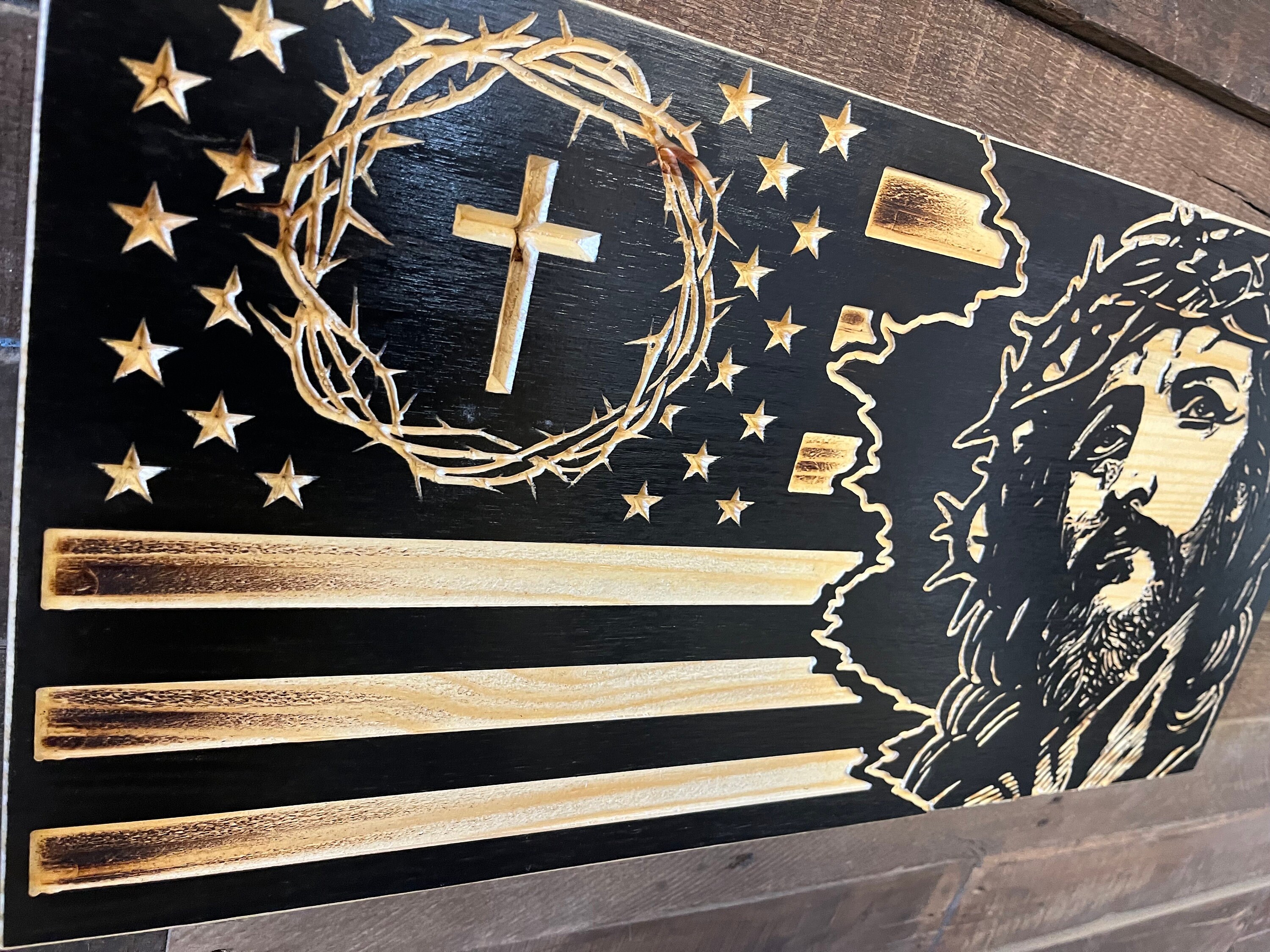 Religious Jesus American Flag, Rustic Wood Flag, Personalized Flag - Etsy