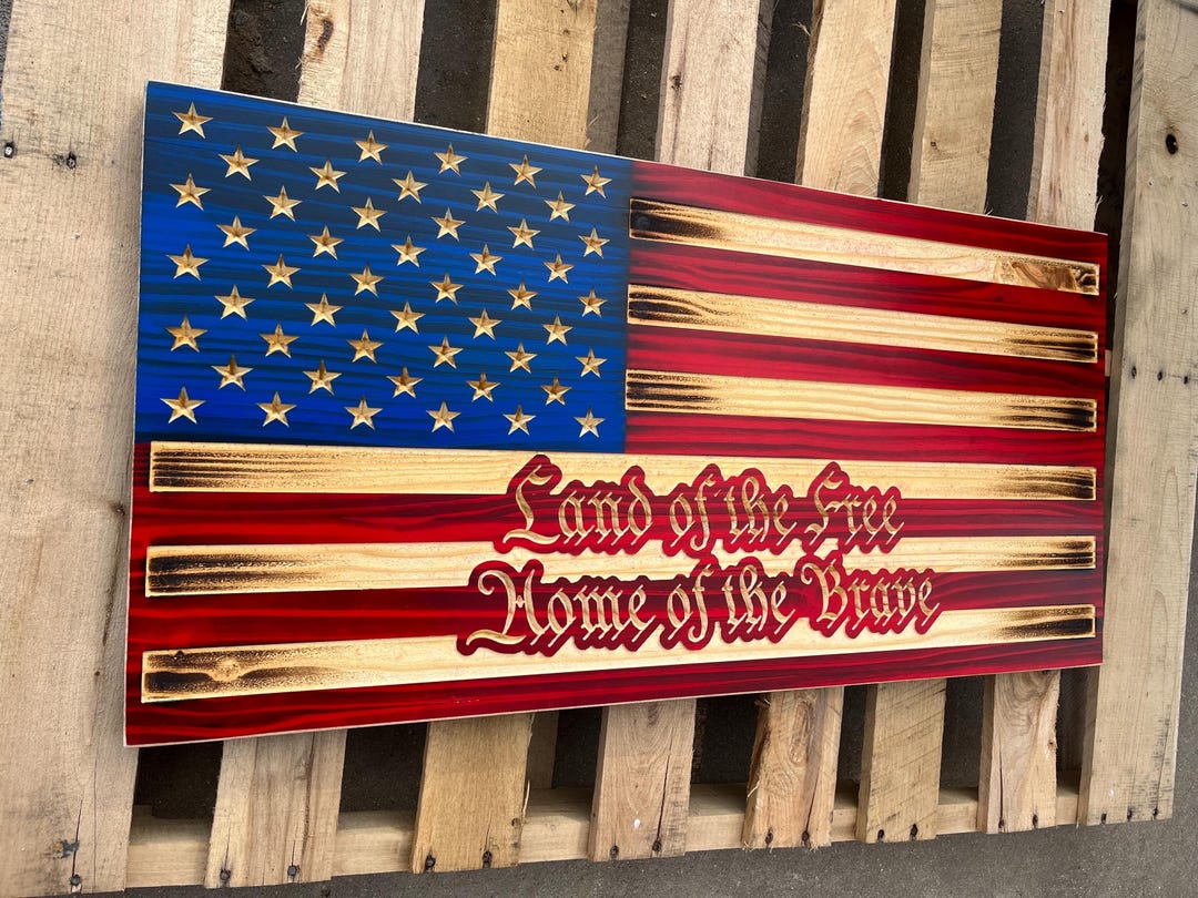 Land of the Free Wood Flag, Personalized Wood Flag, Land of the Free ...