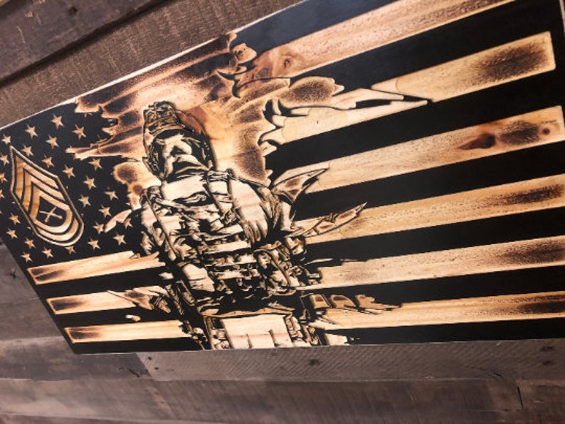 Soldier American Flag Gunnery Sergeant Emblem, Rustic Wood Flag ...