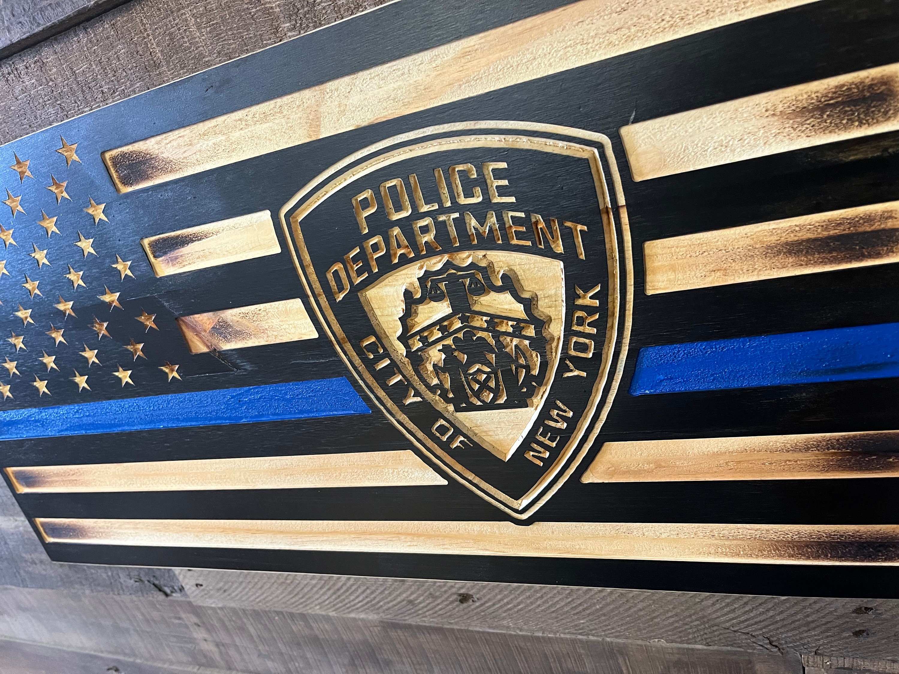 Personalized Police Badge American Flag: Rustic Law Enforcement Art - Etsy