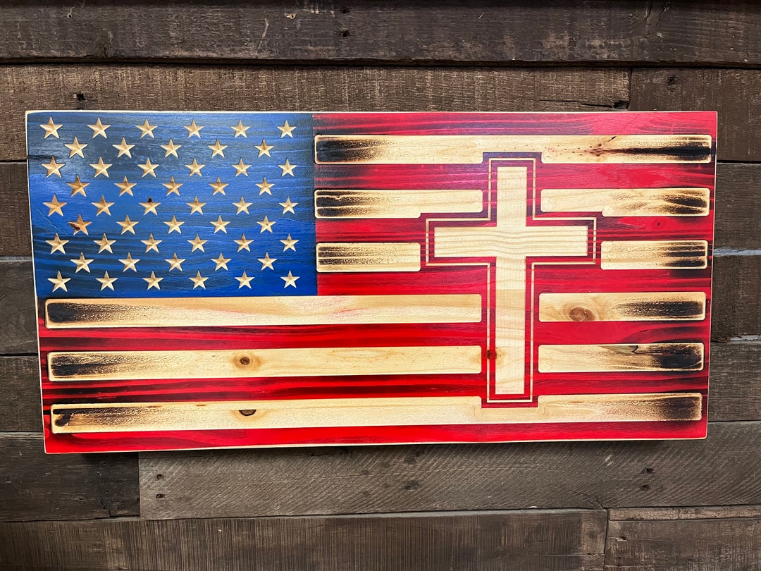 Cross American Flag, Personalized Wood Flag - Etsy