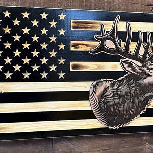 Elk American Flag, Bull Elk, Rustic Wood Flag, Personalized Wood Flag ...