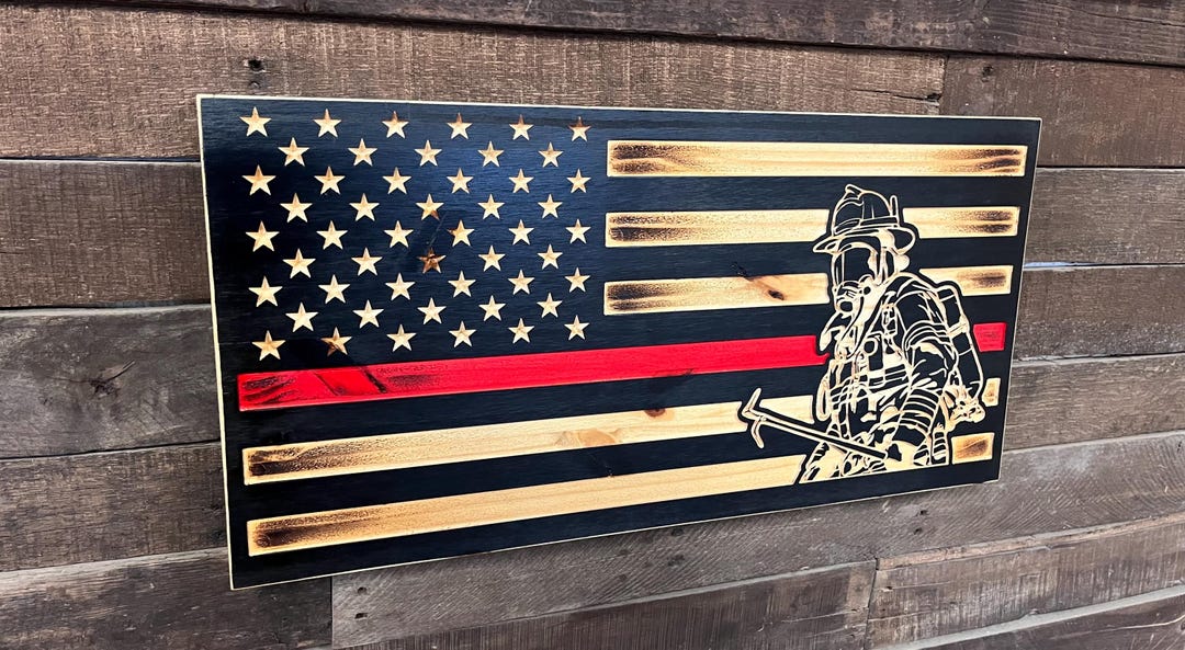 Redline Fireman American Flag, Wood Flag, Personalized Flag, Wooden ...