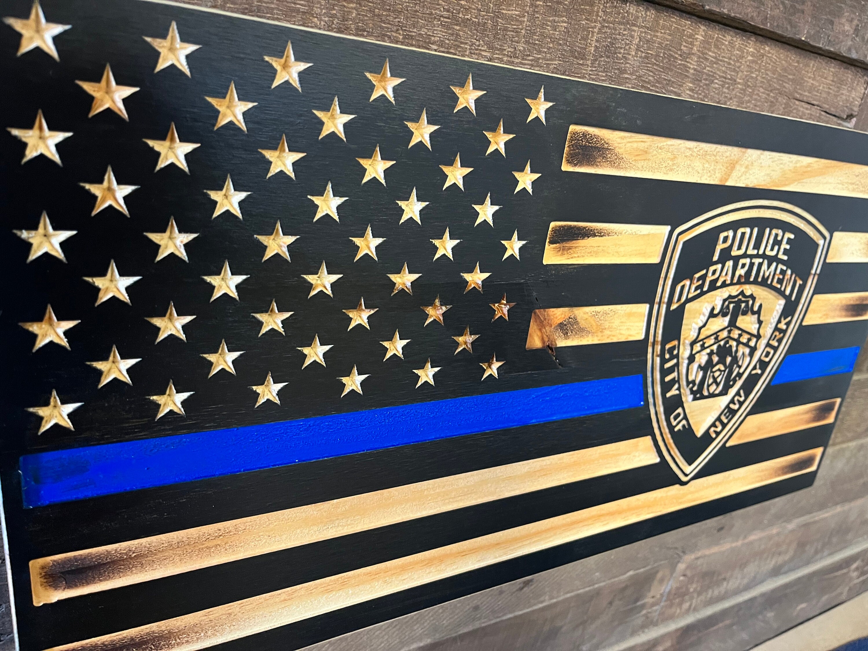 Personalized Police Badge American Flag: Rustic Law Enforcement Art - Etsy
