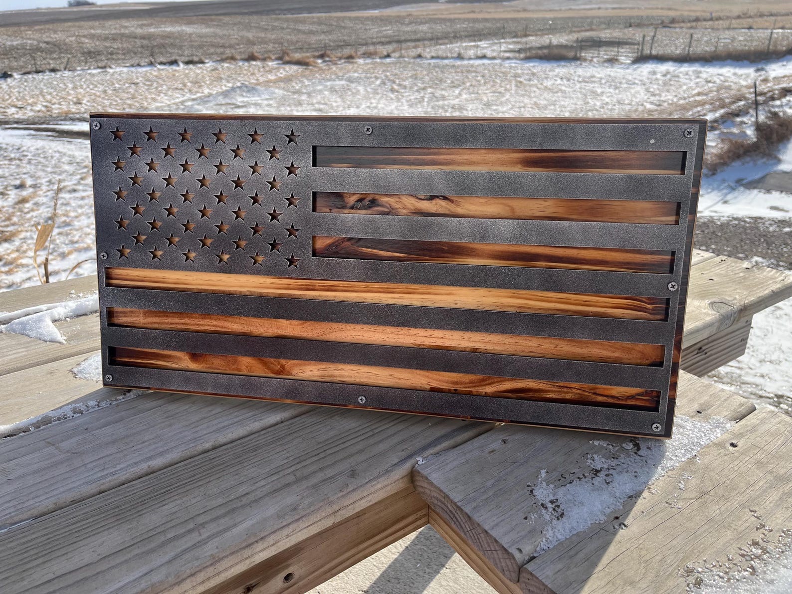 Handmade Industrial Wood American Flag, Patriotic Wall Art - Etsy