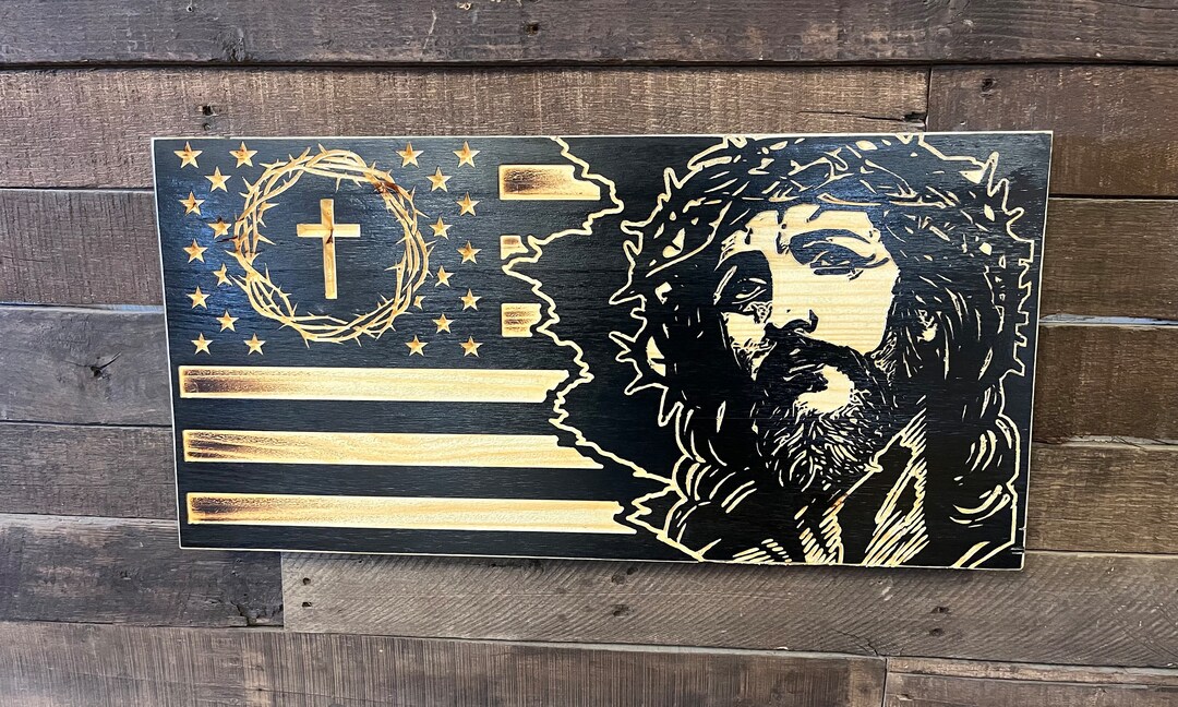 Religious Jesus American Flag, Rustic Wood Flag, Personalized Flag - Etsy