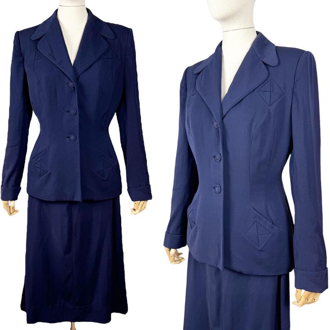 Original 1940's Navy Medium Weight Wool Suit by FORSTMANN Bust 38 - Etsy