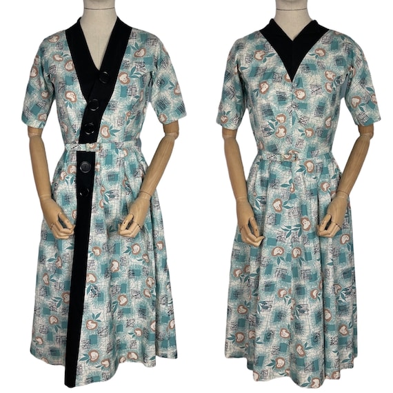 Original 1950's Ann Foster Atomic Print Belted Day Dr… - Gem