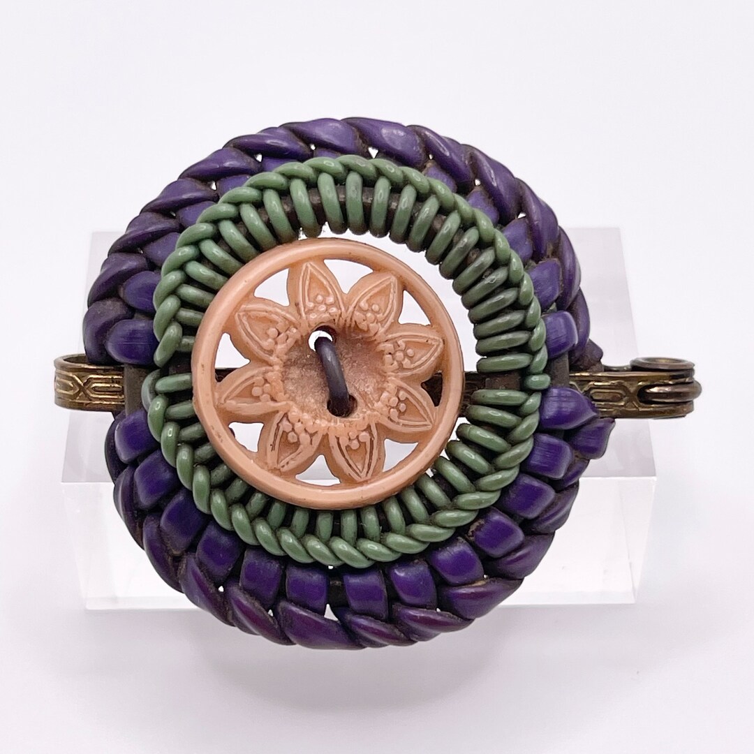 Original 1940's Purple, Green and Pink Wartime Make Do and Mend Wirework Brooch With Flower ...