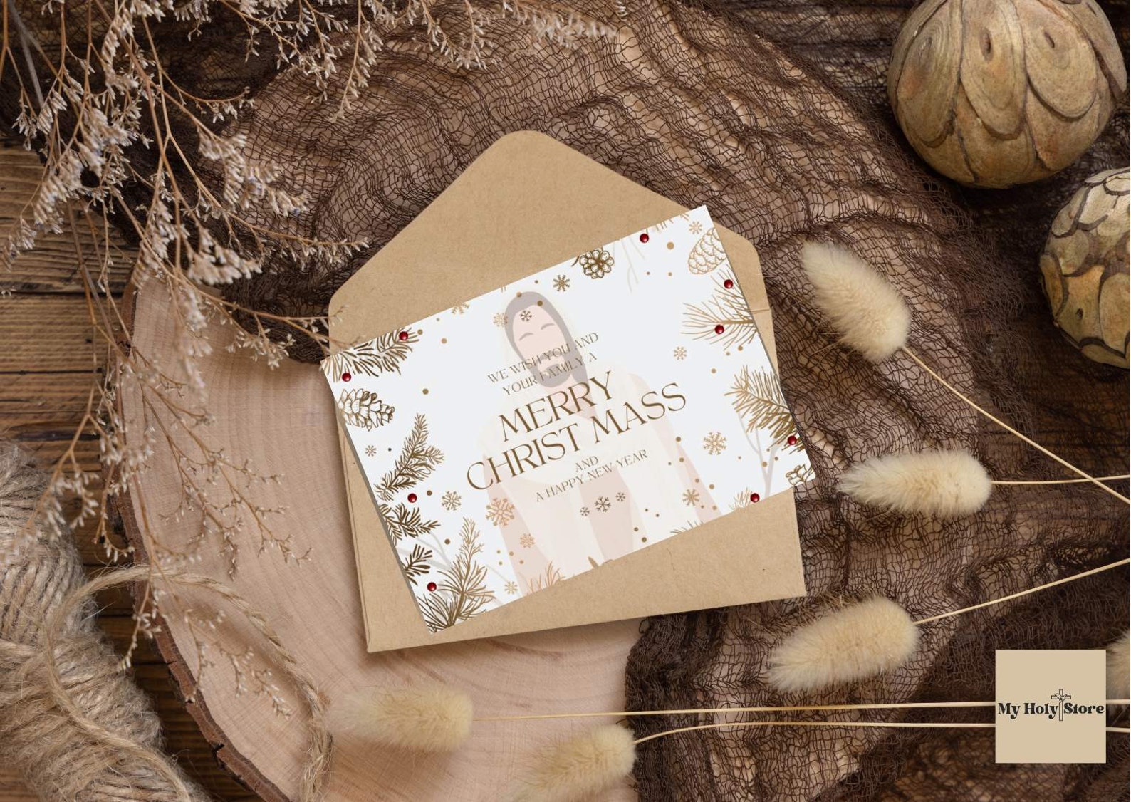 Christmas Card -christ Mass- Christian Card, White and Gold Card ...