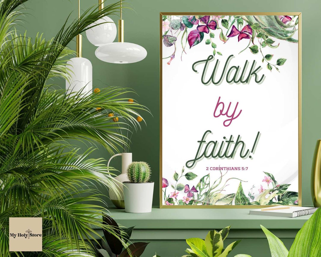 Poster Walk by Faith, Colorful Christian Wall Art, Tropical Green and ...