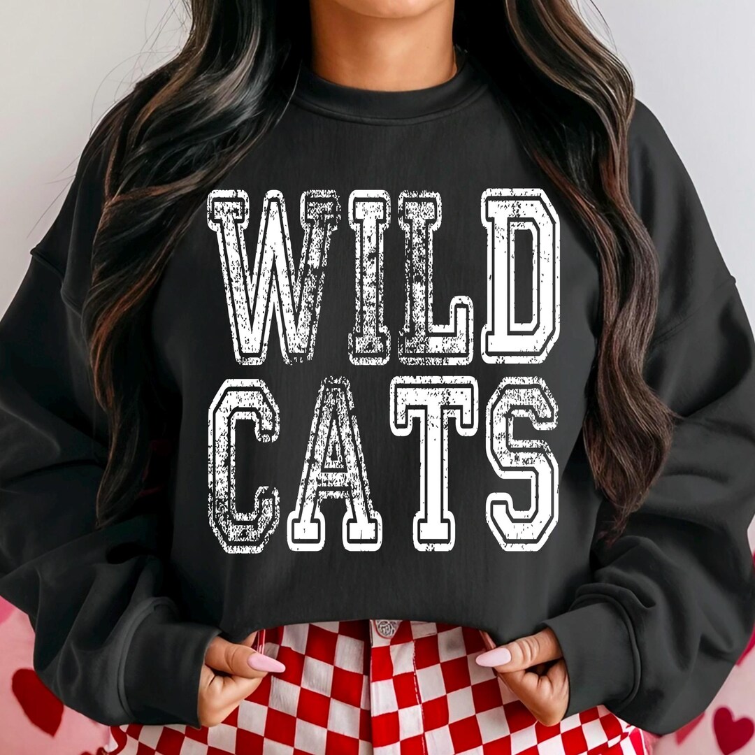 Wildcats Retro White - Wildcats Game Day Grunge School Mascot Digital ...