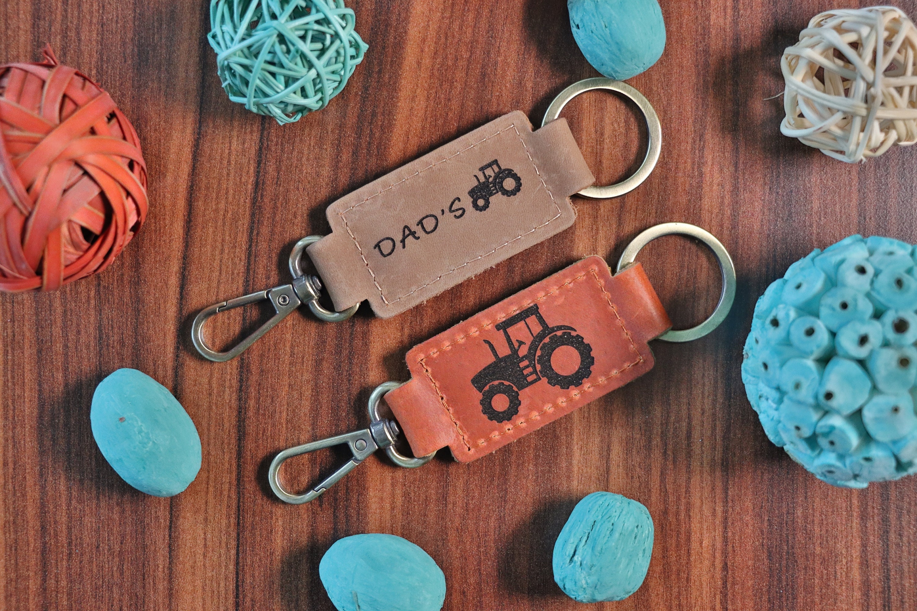 TRACTOR KEYCHAIN, Custom Text, Leather Keychain, Custom Tractor ...