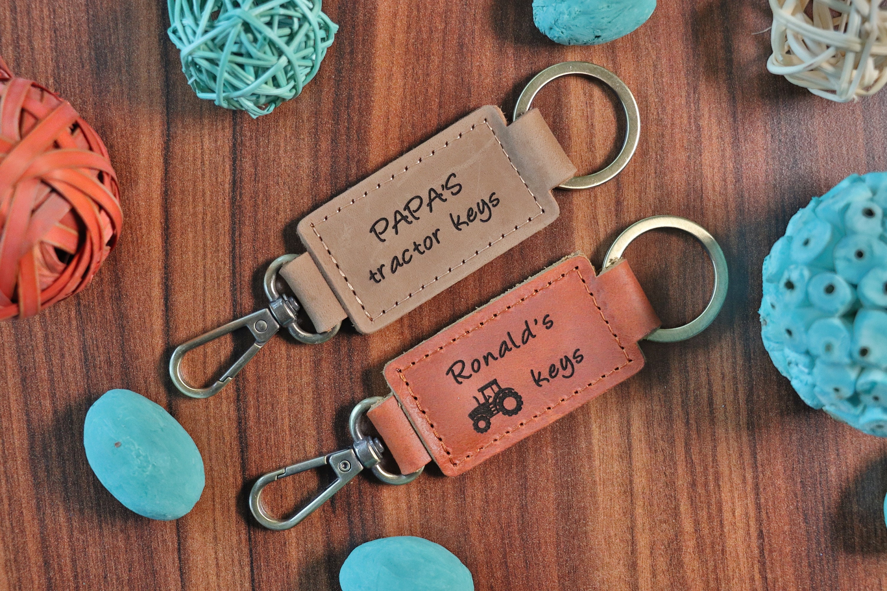 TRACTOR KEYCHAIN, Custom Text, Leather Keychain, Custom Tractor ...