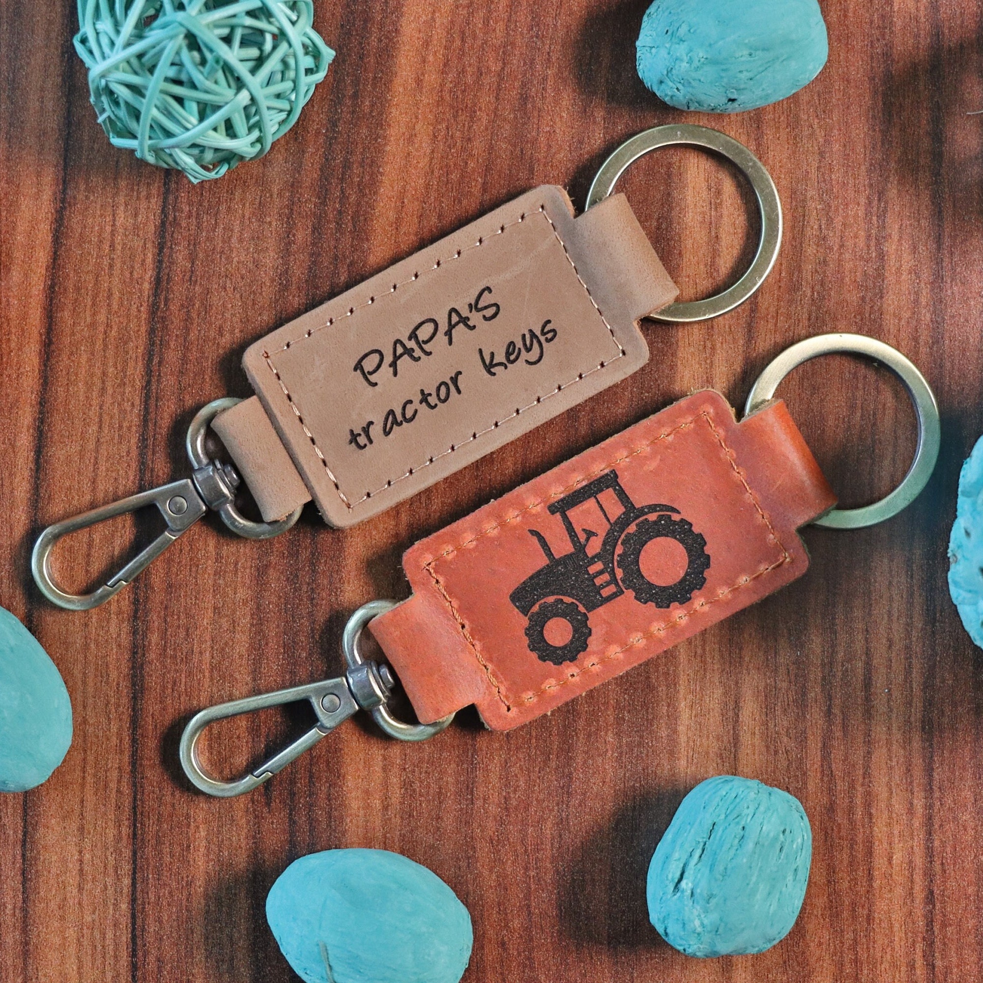 TRACTOR KEYCHAIN, Custom Text, Leather Keychain, Custom Tractor ...