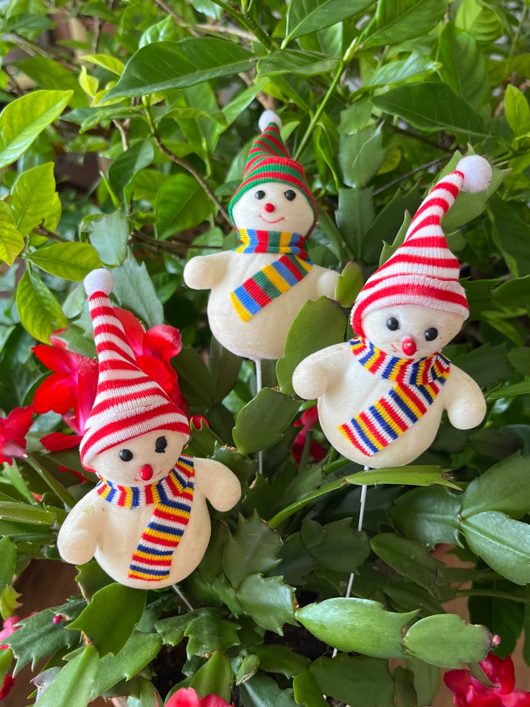 Vintage Flocked Snowman Floral Picks - Etsy