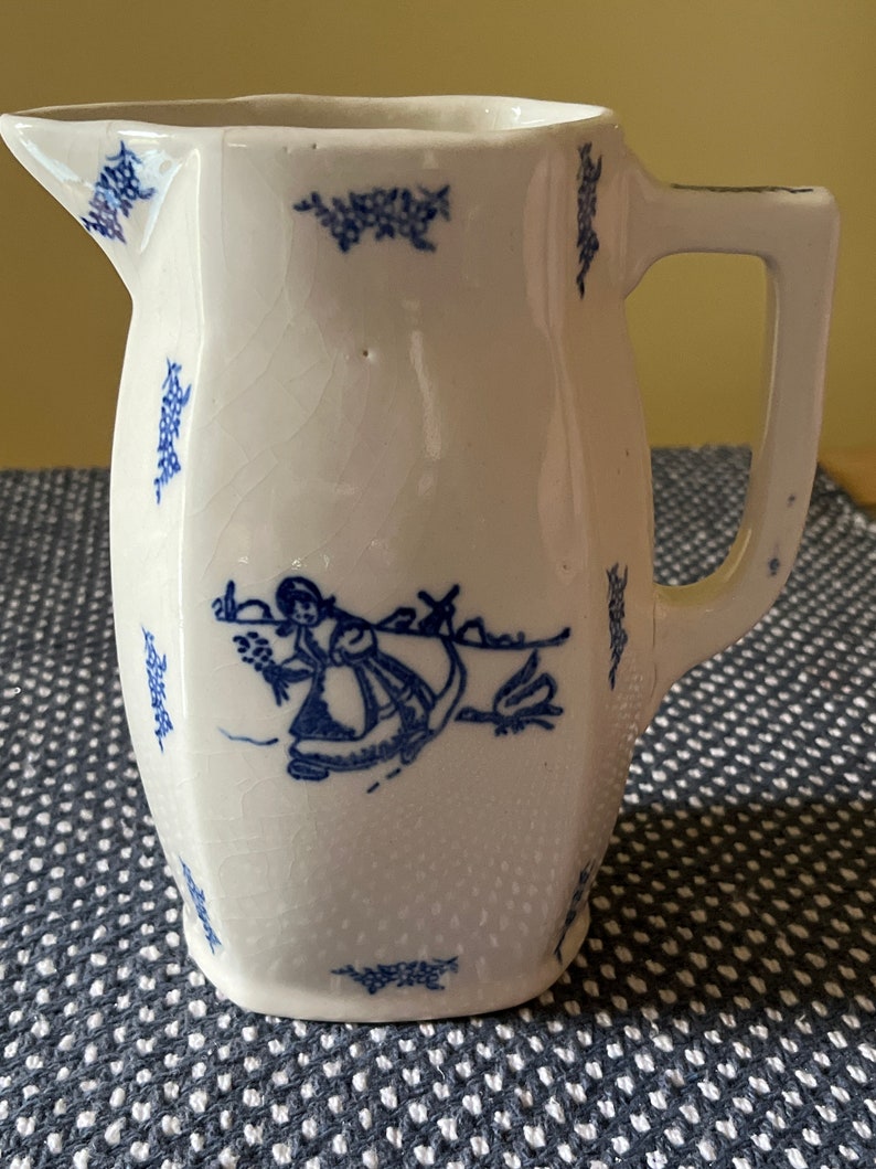 Vintage Ironstone Pitcher With Buttermilk Cream Glaze and Blue Transfer ...