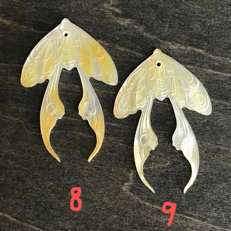 Carved Yellow Mother of Pearl Moth With Long Tails Cab Charm - Etsy