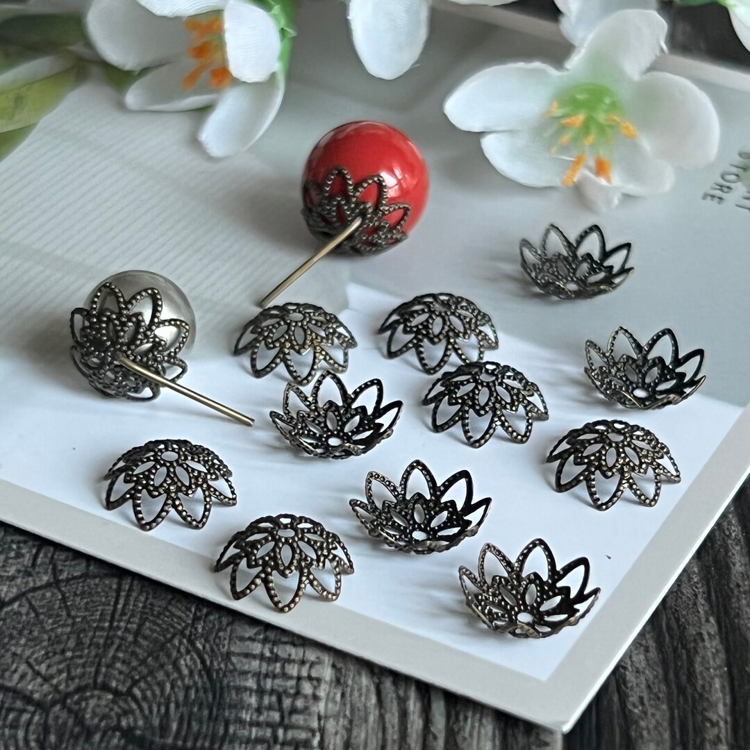 50pcs Brass Flower Shape Bead Caps in Antique Bronze Finish-jewelry ...