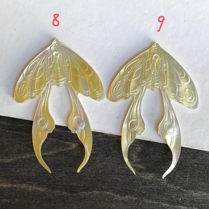 Carved Yellow Mother of Pearl Moth With Long Tails Cab Charm - Etsy