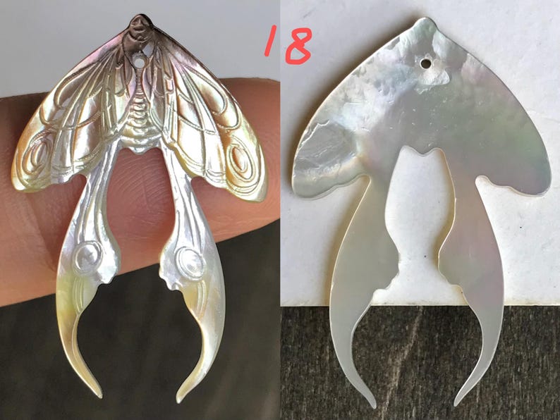 Carved Black Mother of Pearl Moth With Long Tails Charm - Etsy