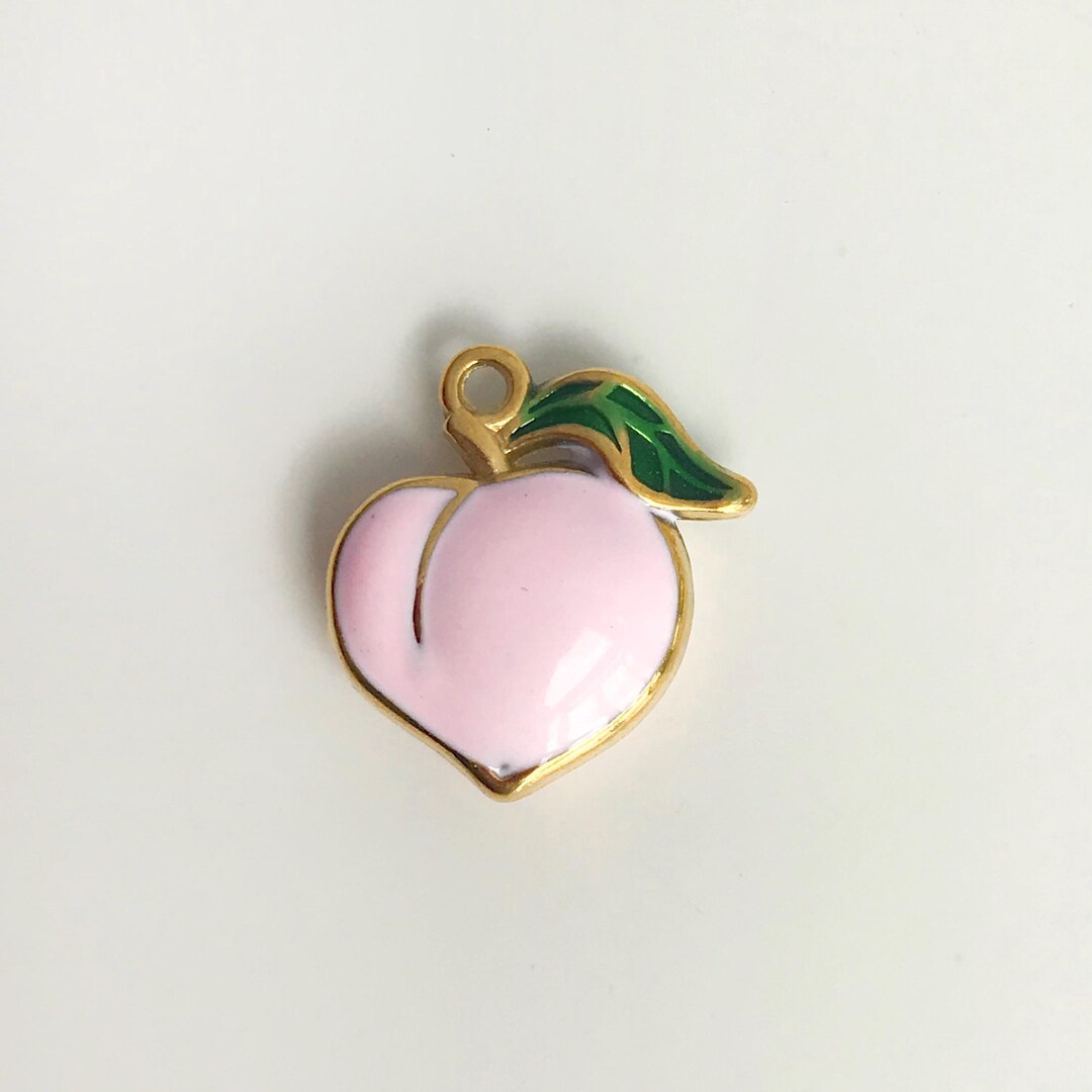 Pink Peach Charm: 18k Gold Plated Stainless Steel Enamel Peach Fruit ...