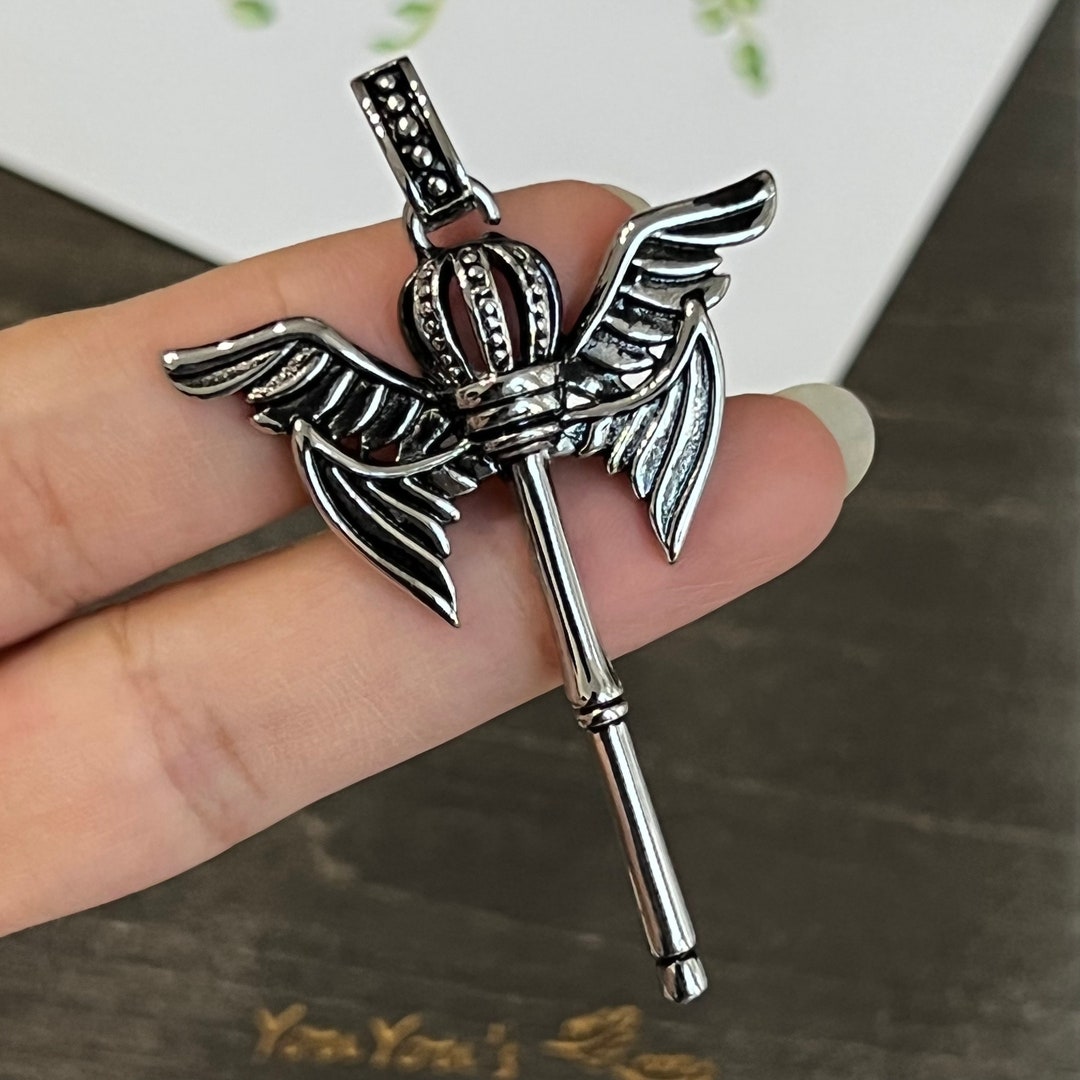 1pc Stainless Steel Winged Crown Scepter Necklace Pendant Charm-jewelry ...