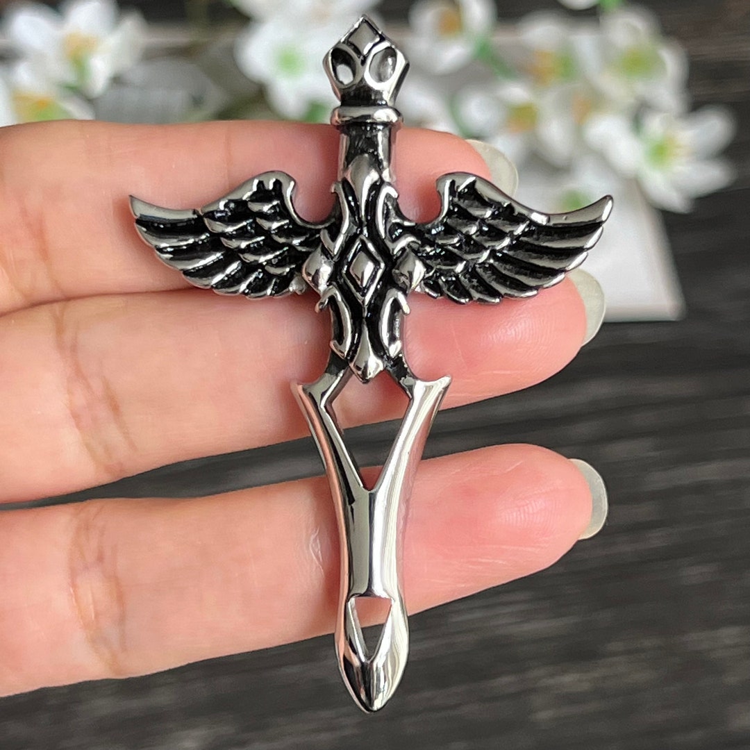 Winged Sword Pendant: Stainless Steel Necklace Charm (45mm X 66mm) - Etsy