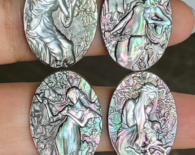 1pc Oval Mother of Pearl Female Portraits Cab- the Seasons Mucha Art ...