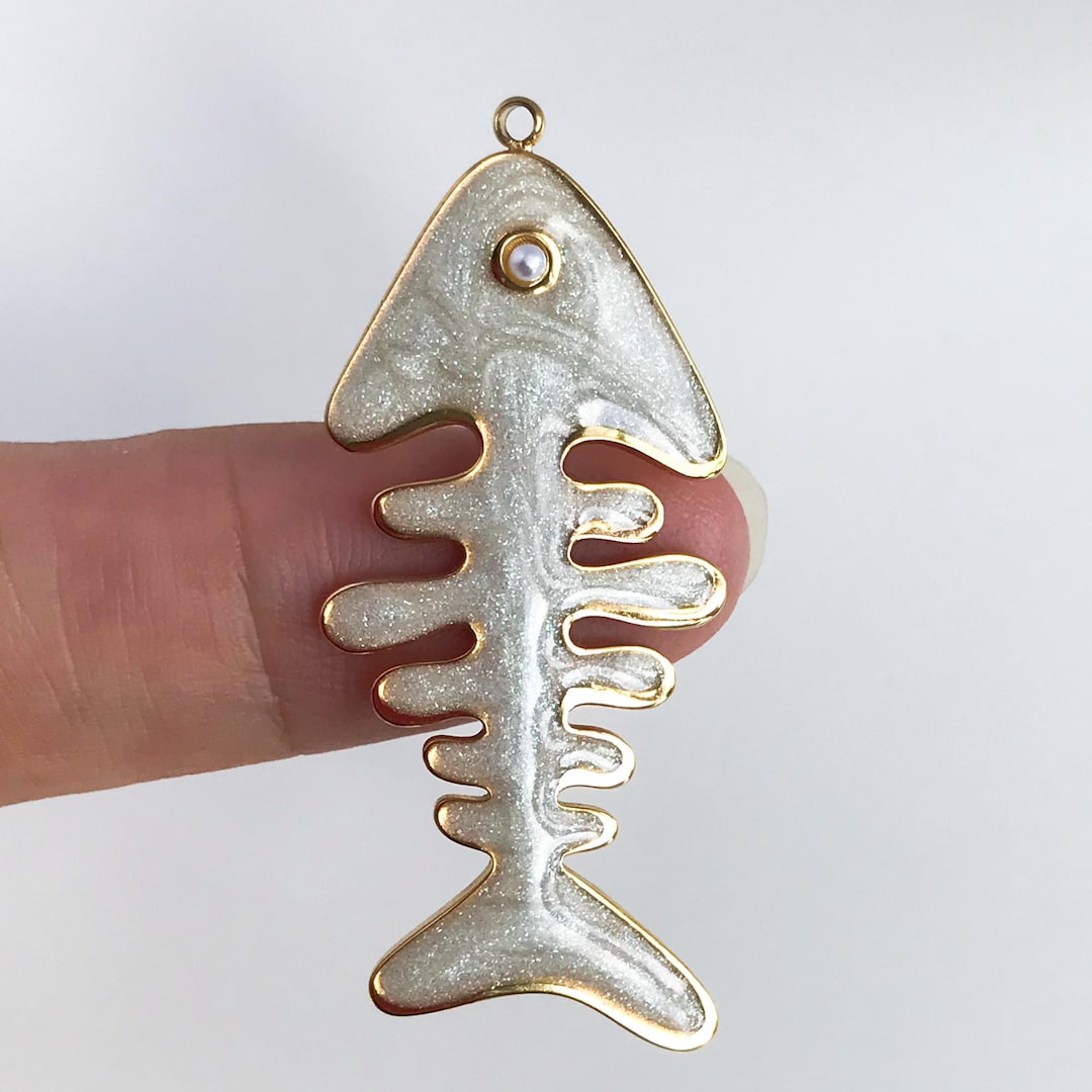 1pc White Fishbone Charm- Stainless Steel Enamel Jewelry Making - Etsy