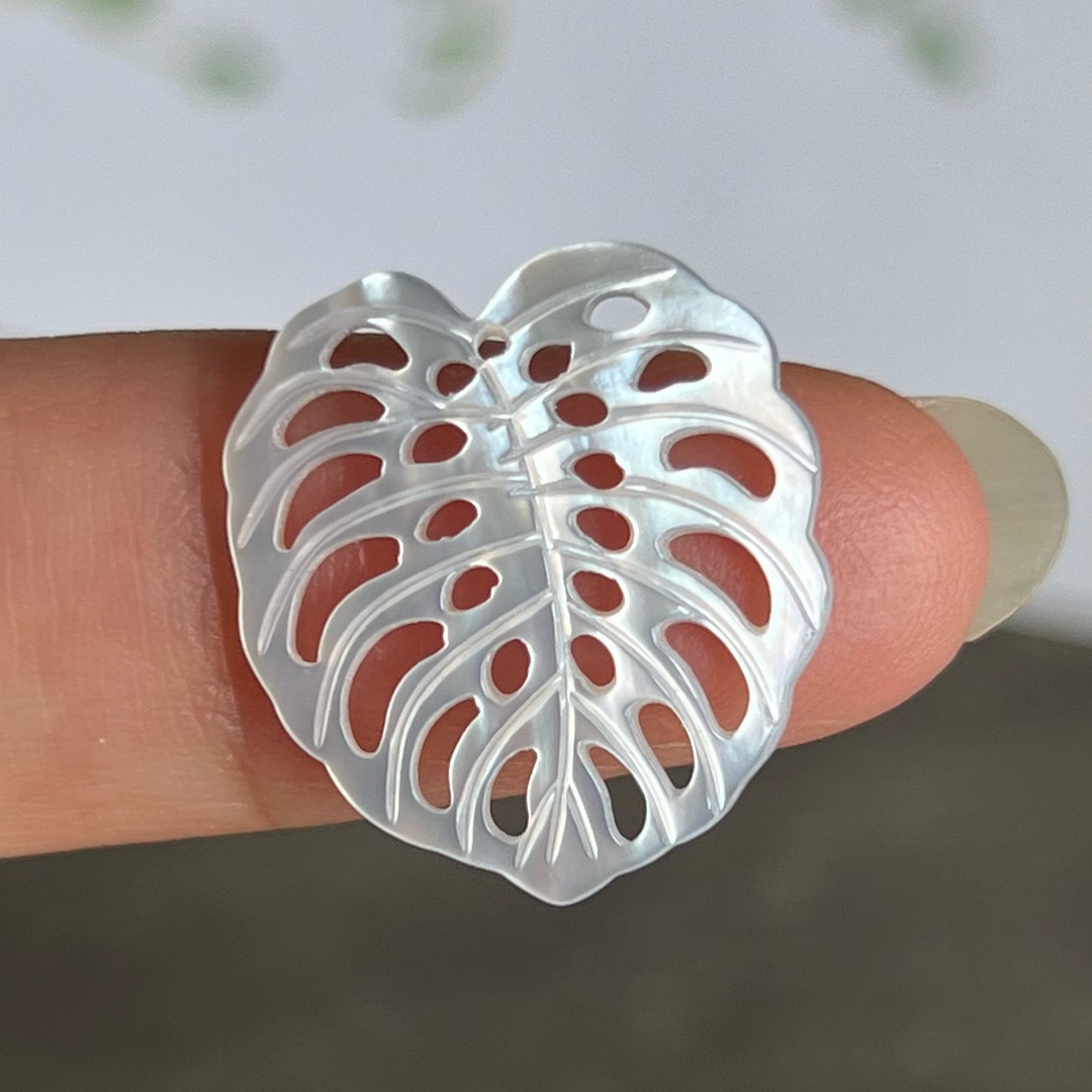 2pcs Mother of Pearl Monstera Palm Leaf Charm-carved Shell Tropical ...