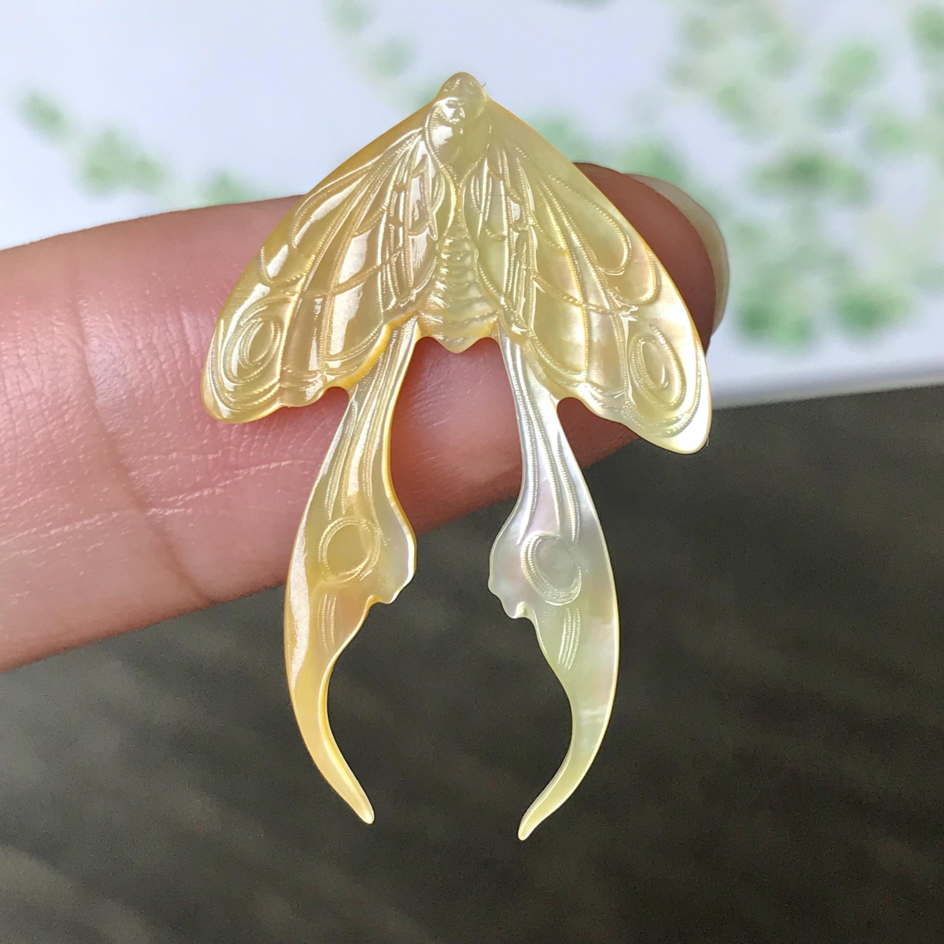 Carved Yellow Mother of Pearl Moth With Long Tails Cab Charm - Etsy